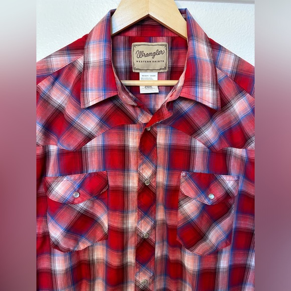 Wrangler | Shirts | Vintage Style Wrangler Western Wear Red White And Blue Plaid Shirt Sleeve ...